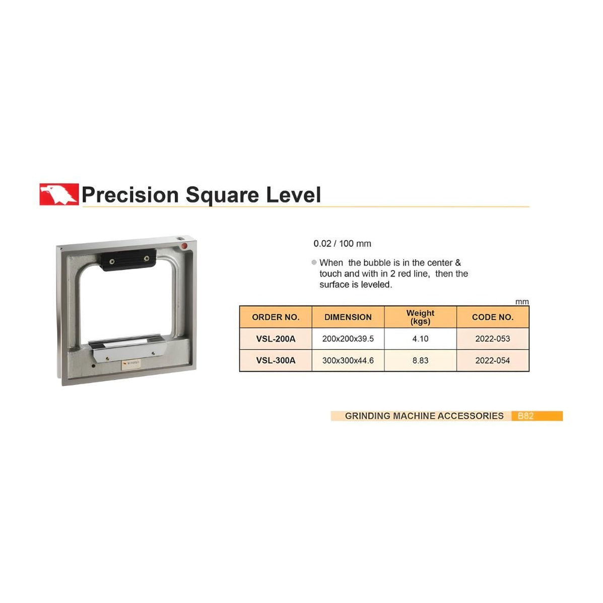 Nivel de Precisión Cuadrado de 8" x 8" 0.02"/100 MM — Tienda Henca